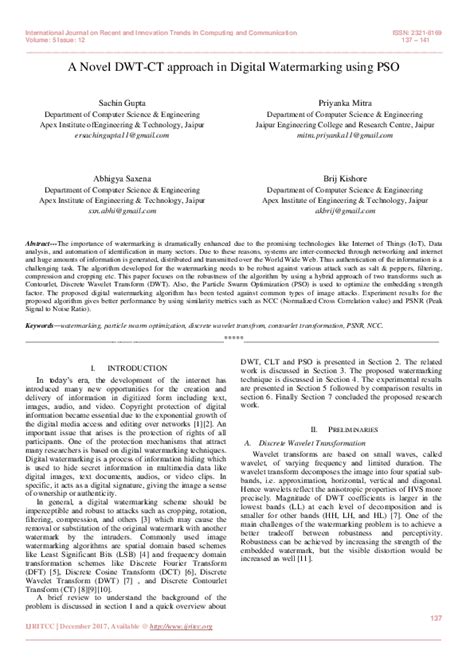 Pdf A Novel Dwt Ct Approach In Digital Watermarking Using Pso