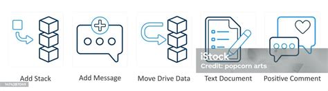 A Set Of 5 Mix Icons As Add Stack Add Message Move Drive Data Stock
