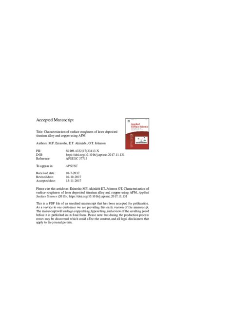 Pdf Characterization Of Surface Roughness Of Laser Deposited Titanium Alloy And Copper Using