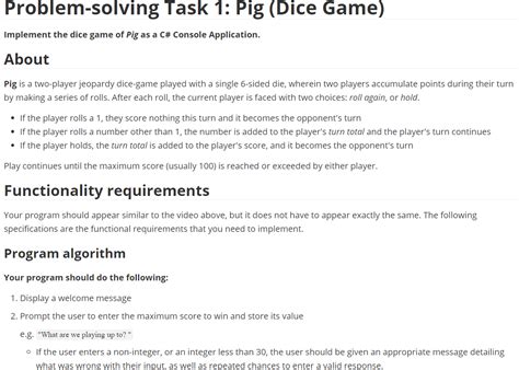 Solved Problem Solving Task Pig Dice Game Implement The Chegg