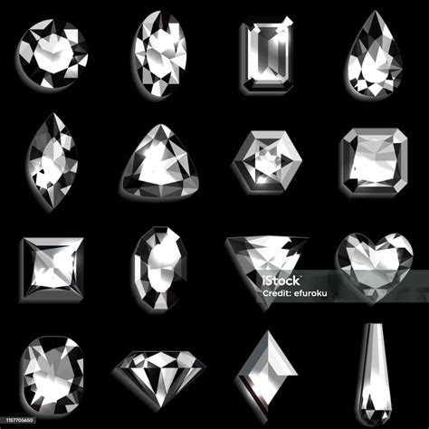 다양 한 모양의 흰색 보석 세트 검은 배경에 보석입니다 벡터 그림입니다 0명에 대한 스톡 벡터 아트 및 기타 이미지 0명 개체 그룹 검은색 Istock