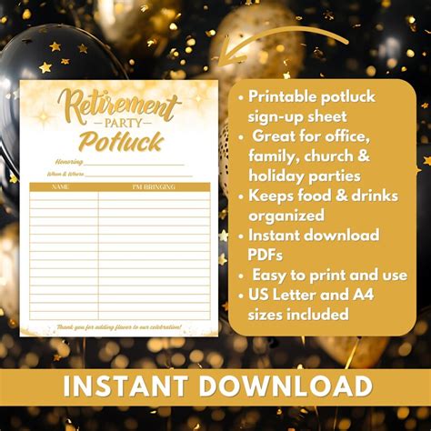 Retirement Potluck Sign Up Sheet Printable Office Potluck Page