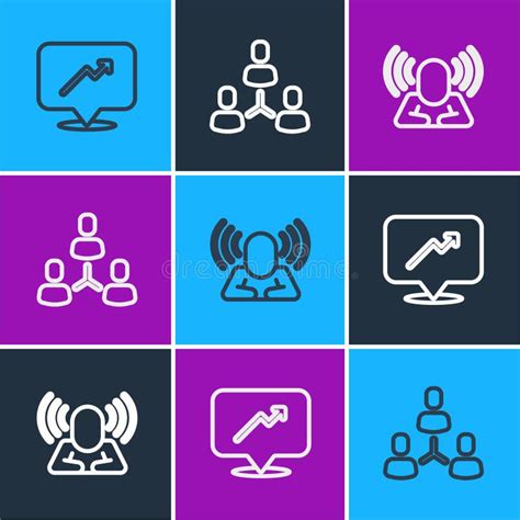 Set Line Graph Schedule Chart Head Hunting And Project Team Base Icon Vector Stock Vector