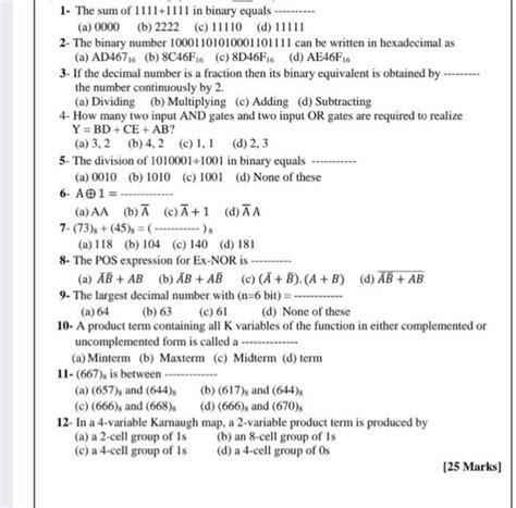 Solved 1 The Sum Of 11111111 In Binary Equals A