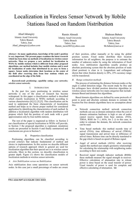 Pdf Localization In Wireless Sensor Network By Mobile Stations Based On Random Distribution