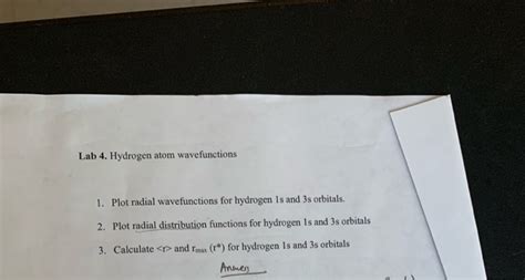 Solved Lab 4 Hydrogen Atom Wavefunctions Plot Radial