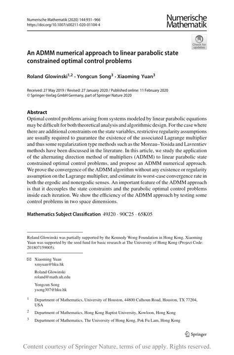 an admm numerical approach to linear parabolic state constrained