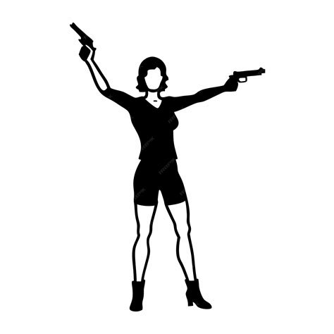 A Woman Standing And Holding A Gun Silhouette Vector Illustration