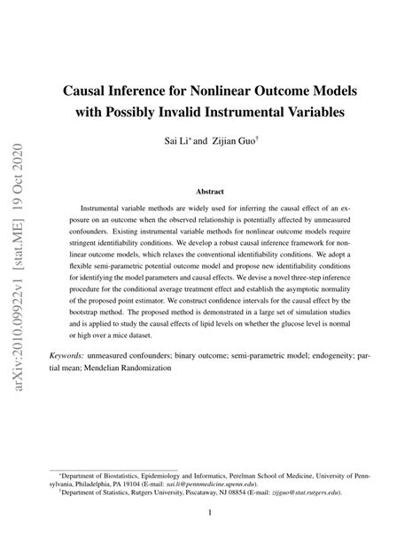 PDF Causal Inference For Nonlinear Outcome Models With Possibly Invalid Instrumental Variables