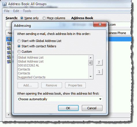 Outlook Contact Address Book Options