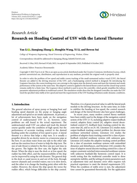 Pdf Research On Heading Control Of Usv With The Lateral Thruster