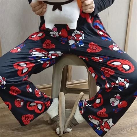 2024 Người Nhện Hello Kitty Rời Nữ Pyjama Quần Pyjama Quần Nữ Nam Hoạt Hình Ngủ Đáy Phòng Chờ