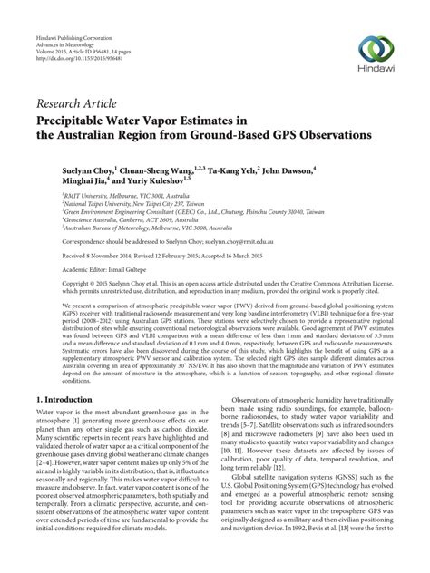 Pdf Precipitable Water Vapor Estimates In The Australian Region From Ground Based Gps Observations