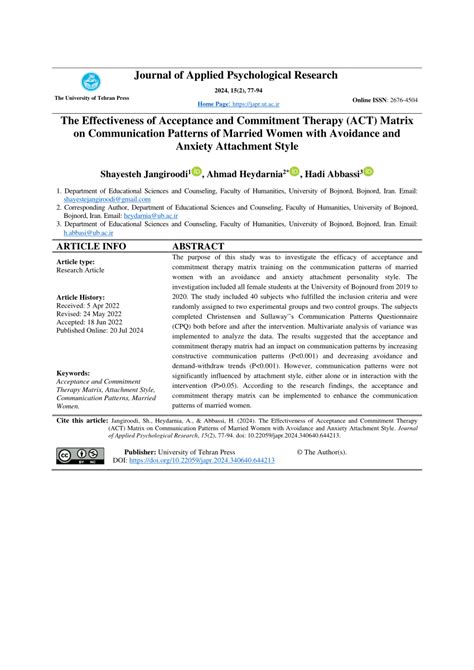 Pdf The Effectiveness Of Acceptance And Commitment Therapy Act Matrix On Communication