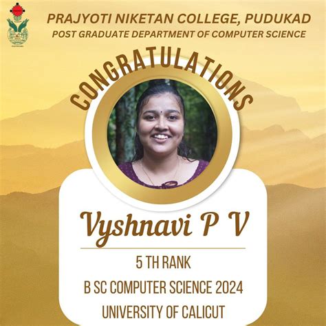 5 Th Rank Bsc Computer Science 2024 Prajyoti Niketan College Pudukad