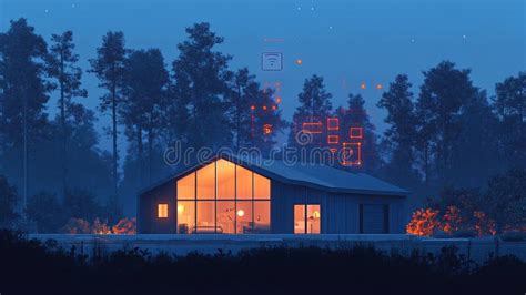Smart Home In Forest At Night Modern Architecture Iot Automation Stock Image Image Of Design