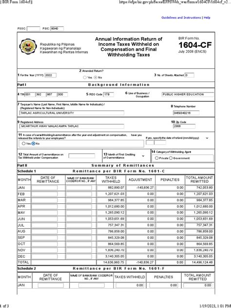 Bir Form 1604cf Pdf Taxes Services Economics