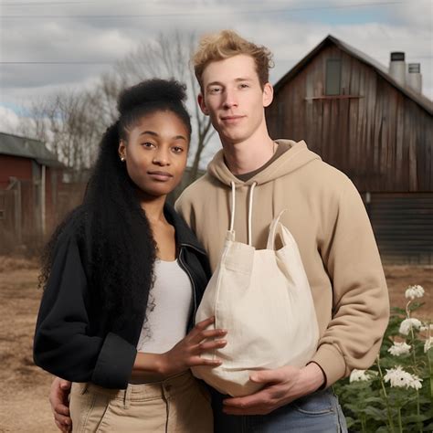 Premium Photo Young Interracial Couple Standing In Front Of Community
