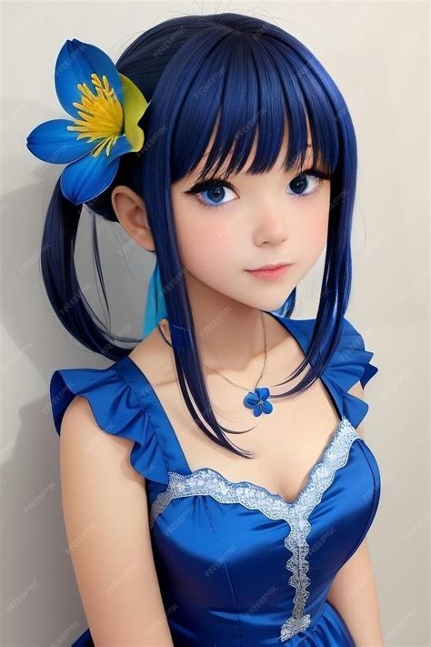 Premium Ai Image Anime Girl In A Blue Dress With A Flower