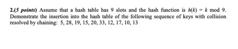 solved 2 5 points assume that a hash table has 9 slots and