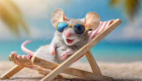 A Mouse With Sunglasses Chilling On A Beach Chair On The Beach Stock