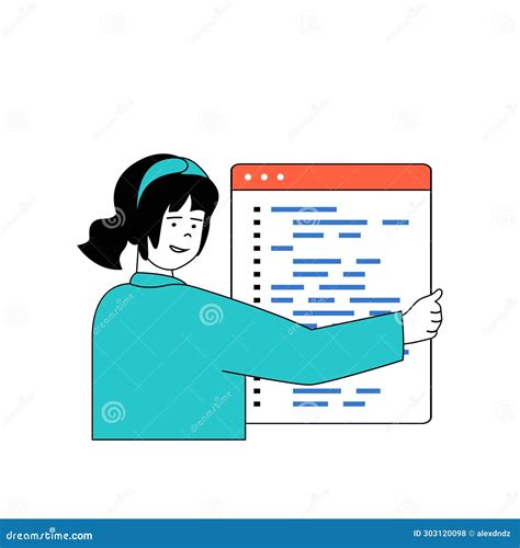 Programming Concept With Cartoon People In Flat Design For Web Vector Illustration Stock