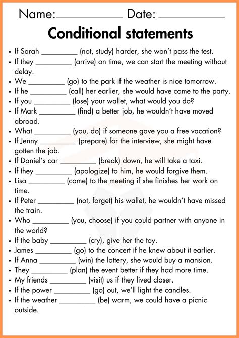 Conditional Statements Worksheets