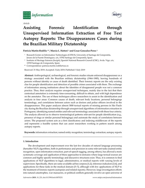 Pdf Assisting Forensic Identification Through Unsupervised Information Extraction Of Free Text