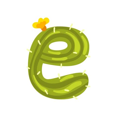 흰색 배경에 격리된 꽃 녹색 에코 영어 문자 벡터 그림이 피는 선인장 형태의 E 편지 프리미엄 벡터