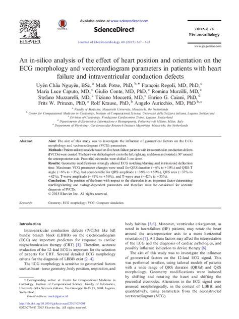 Pdf An In Silico Analysis Of The Effect Of Heart Position And Orientation On The Ecg