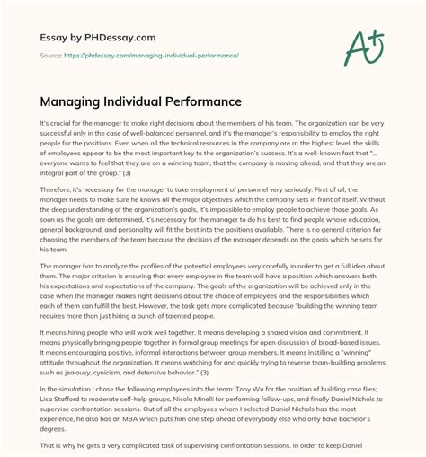 Managing Individual Performance