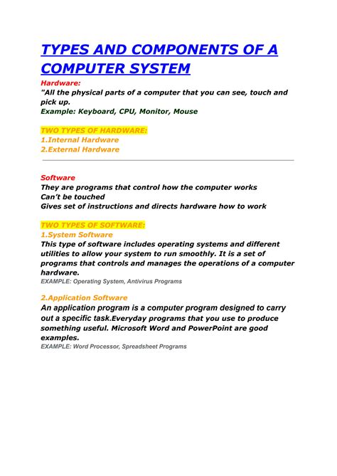 SOLUTION IGCSE ICT NOTES On Types And Components Of A Computer System Studypool