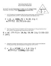 Calculating Specific Heat Practice Problems With Solutions Course Hero