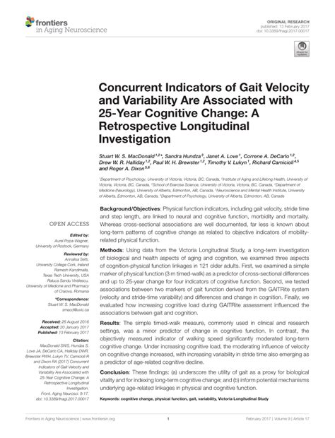 Pdf Concurrent Indicators Of Gait Velocity And Variability Are Associated With 25 Year