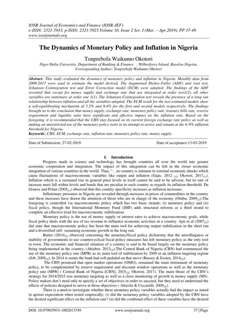 Pdf The Dynamics Of Monetary Policy And Inflation In Nigeria