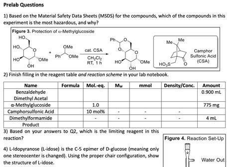 Solved Prelab Questions 1 Based On The Material Safety Data Sheets Msds For The Compounds