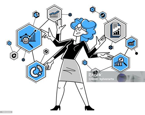 Worker Analyzes Some Data And Systematizing Information Vector Outline Illustration Abstract Big