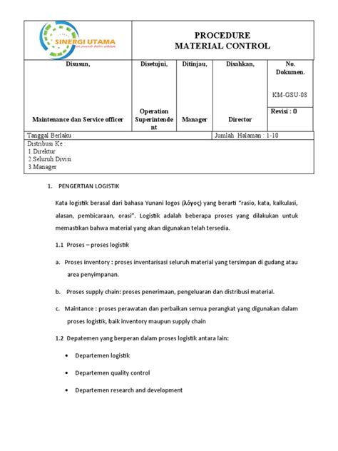 Procedure Material Control Pdf