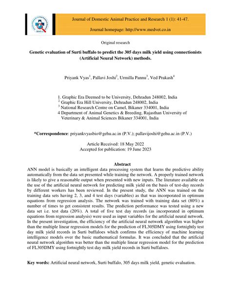 pdf genetic evaluation of surti buffalo to predict the 305 days milk