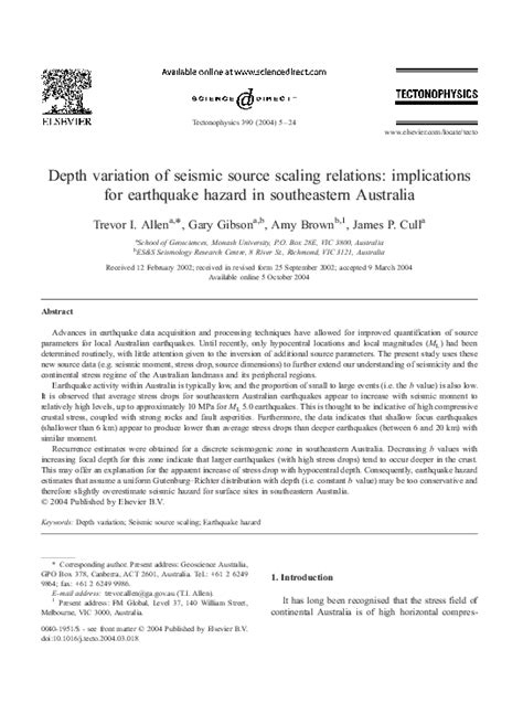 Pdf Depth Variation Of Seismic Source Scaling Relations Implications