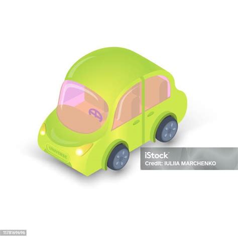 흰색 배경에 아이소메트릭 스타일의 녹색 자동차 벡터 등각 투영 그림입니다 그래픽 디자인 요소입니다 만화 캐릭터 3d 벡터 일러스트레이션 교통 개념 설계 만화 녹색