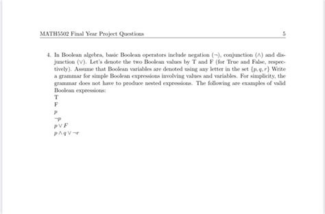 Solved MATH Final Year Project Questions In Boolean Chegg
