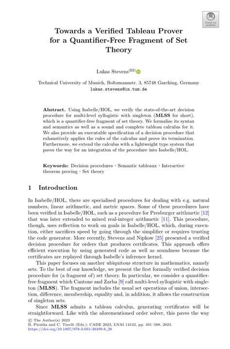 Pdf Towards A Verified Tableau Prover For A Quantifier Free Fragment