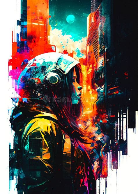 Space Girl Colourful Abstract Futuristic City Generative Ai