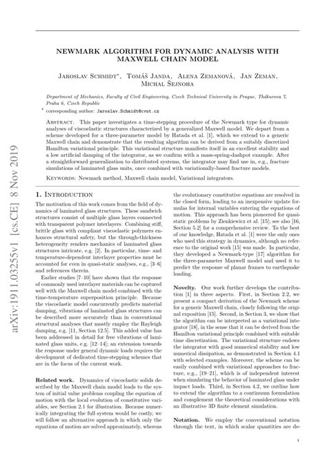 Pdf Newmark Algorithm For Dynamic Analysis With Maxwell Chain Model