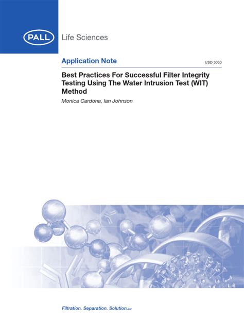 Application Note Best Practices For Successful Filter Integrity Testing Using The Water