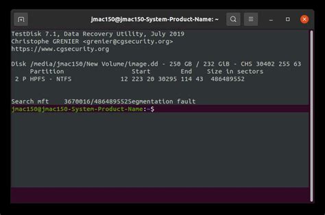 Segmentation Error When Trying To Rebuild Boot Sector With Testdisk