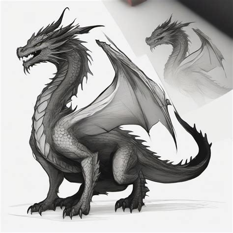 Drawing Of A Full Body Dragon With Glowing Eyes Minimal