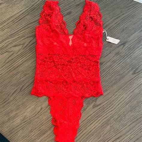Intimates And Sleepwear Hah Intimates Red Lace One Piece Lingerie Size