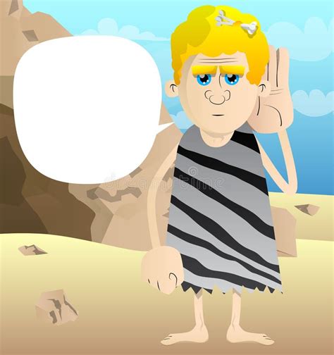 Caveman Holds Hand At His Ear Listening Stock Vector Illustration Of Humor Neanderthal